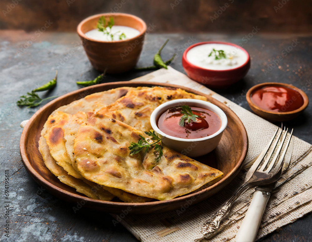 aloo paratha indian potato stuffed flatbread Stock Photo | Adobe Stock