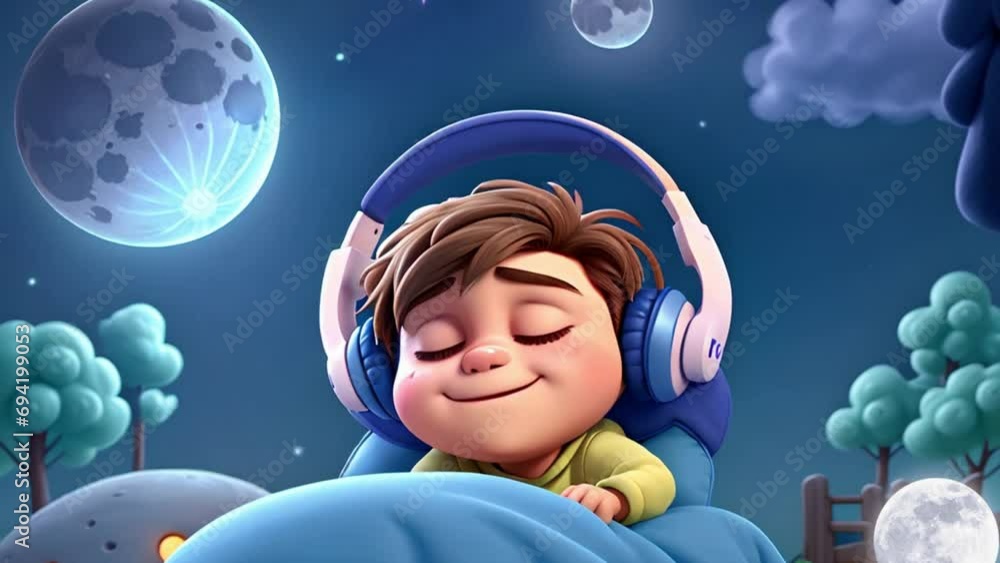 breathing animation, Kids lullaby cartoon sleeping on moon, looped ...