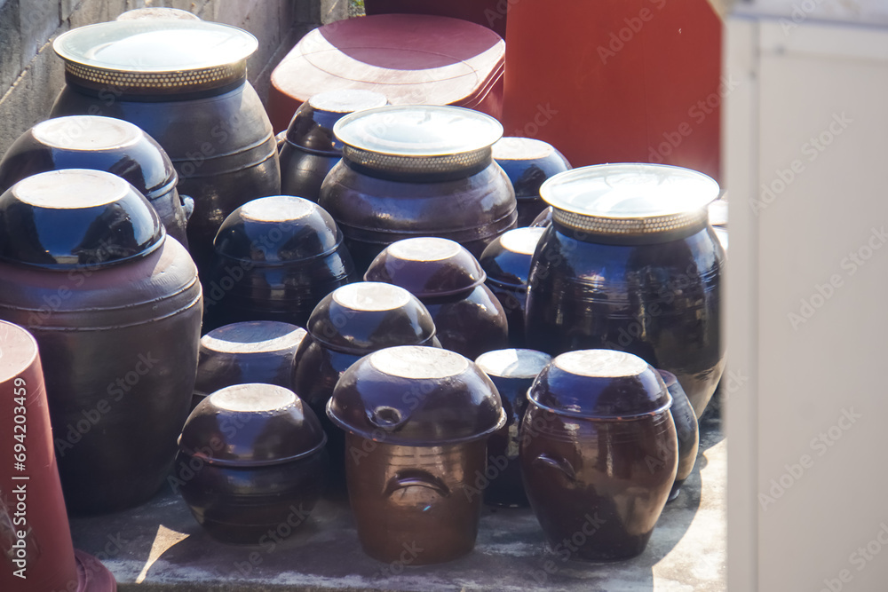 Image of a beautiful Korean jar in the garden. Traditional Korean ...