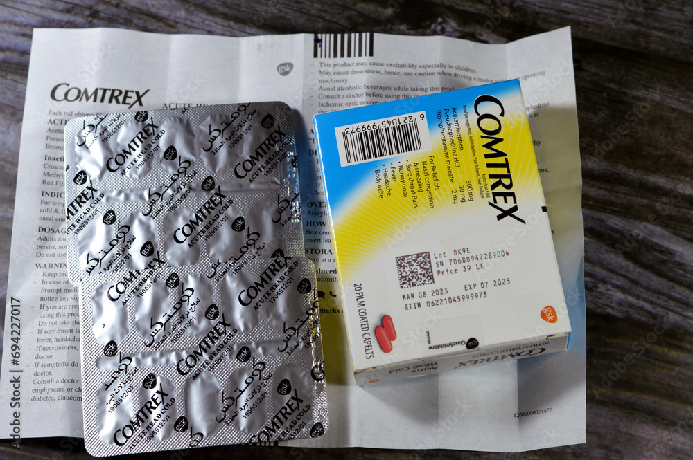 Cairo, Egypt, December 15 2023: Comtrex film coated capelts ...