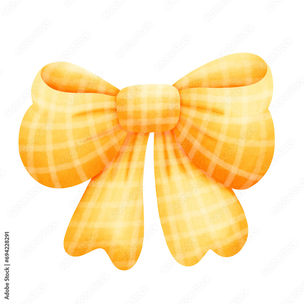 Yellow bow cartoon illustration with a grid pattern, Yellow bow clipart ...