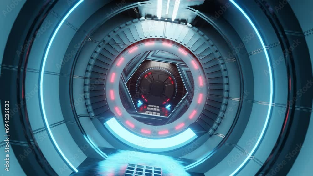 Launch room corridor with airlock door opens sci-fi spaceship in the ...