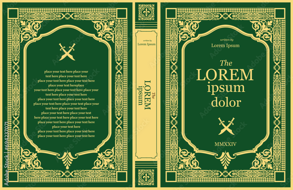 Ornate leather book cover and Old retro ornament frames. Royal Golden ...