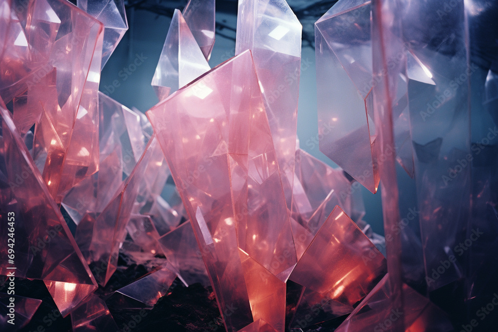 Layers of transparent polygons creating a crystalline structure that ...