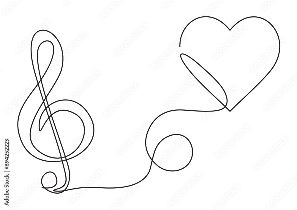 Continuous one line drawing abstract music note background, notes ...