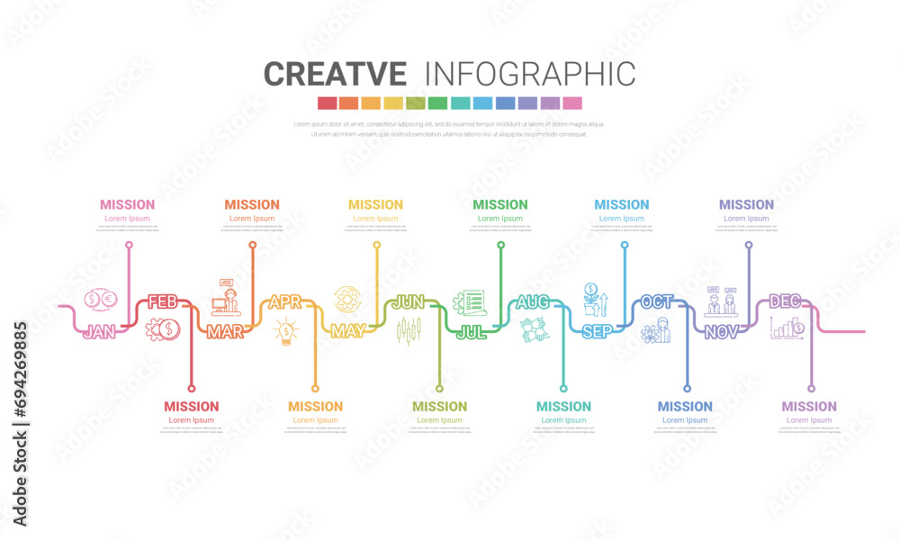Infographics element design for all month, 12 months, can be used for ...