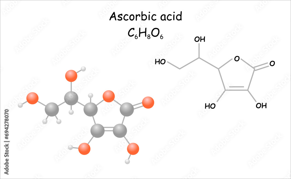 Simplified molecule model, structural formula of ascorbic acid. Vitamin ... Simplified molecule model, structural formula of ascorbic acid. Vitamin ...