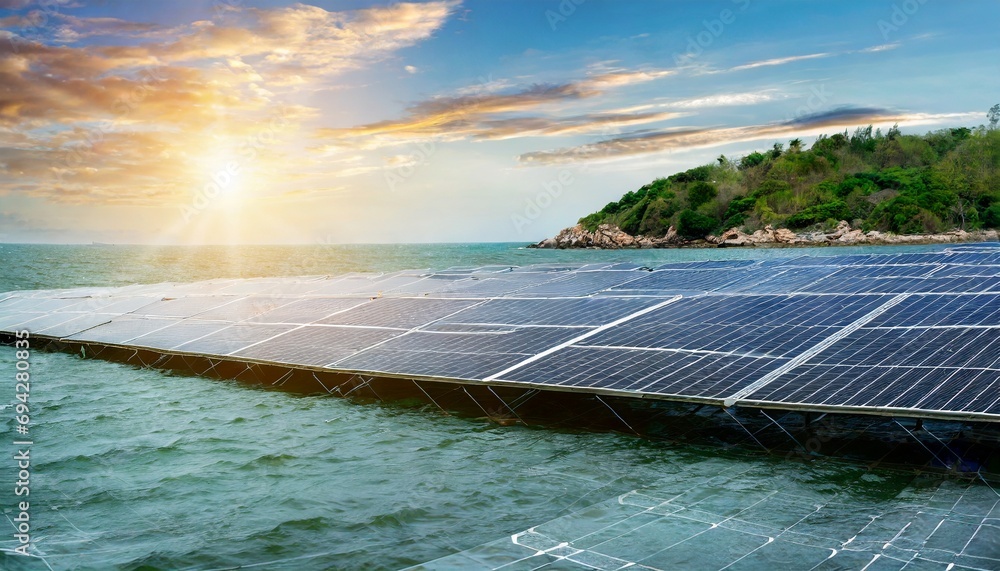 solar panels on sea, green energy concept for sustainable development ...