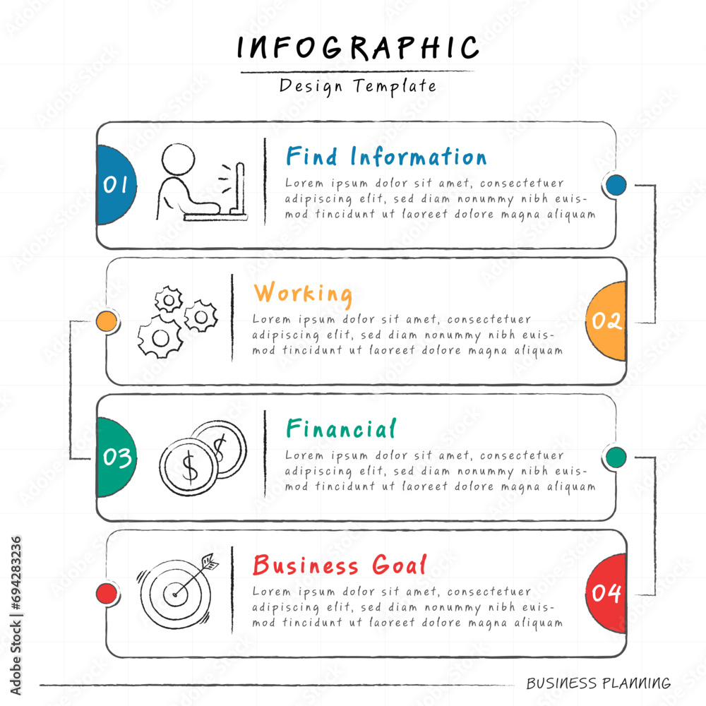 Infographic doodle design template. Hand drawn Timeline concept with 4 ...