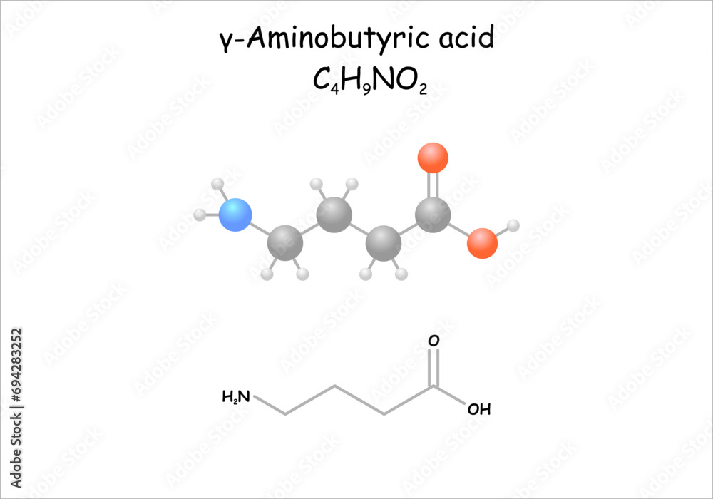 Simplified molecule model, structural formula of gamma-Aminobutyric ... Simplified molecule model, structural formula of gamma-Aminobutyric ...