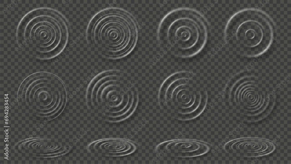 Water ripples. Transparent ripple waves, raindrop circles overlays ...