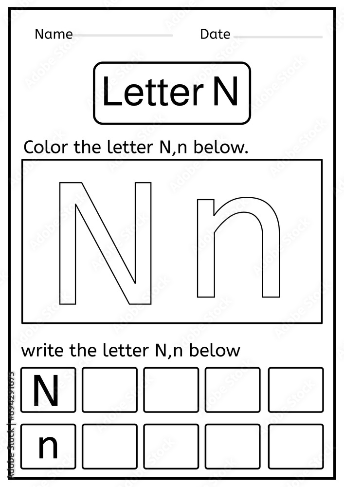 coloring letter N worksheets - writing letter N worksheets Stock Vector ...