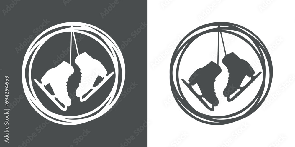 Logo winter sports. Logo con marco circular con líneas con silueta de ...