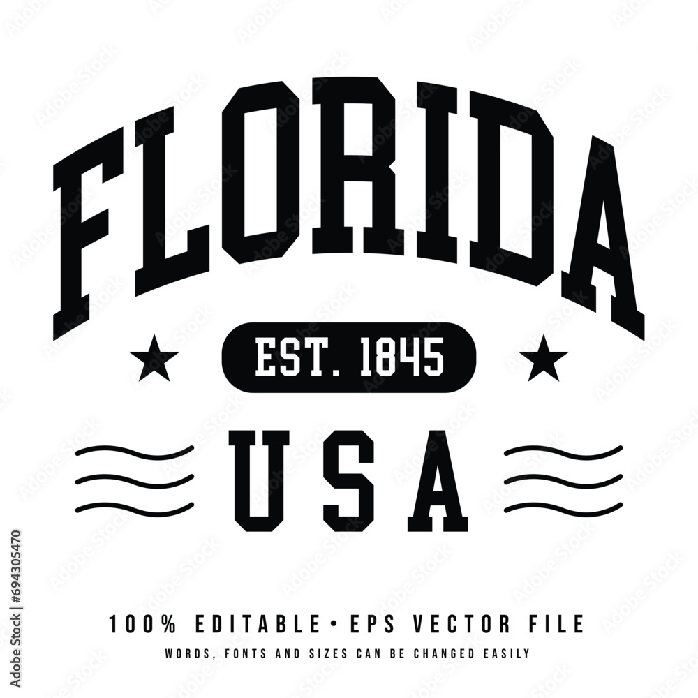 florida text effect vector. Editable college t-shirt design printable ...