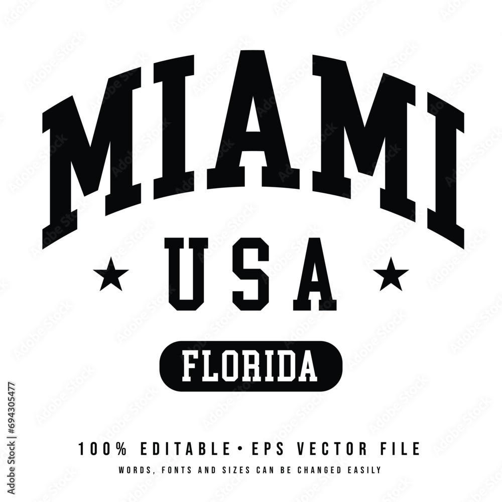 Miami Florida text effect vector. Editable college t-shirt design ...