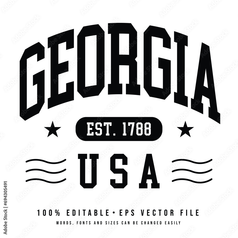 Georgia text effect vector. Editable college t-shirt design printable ...
