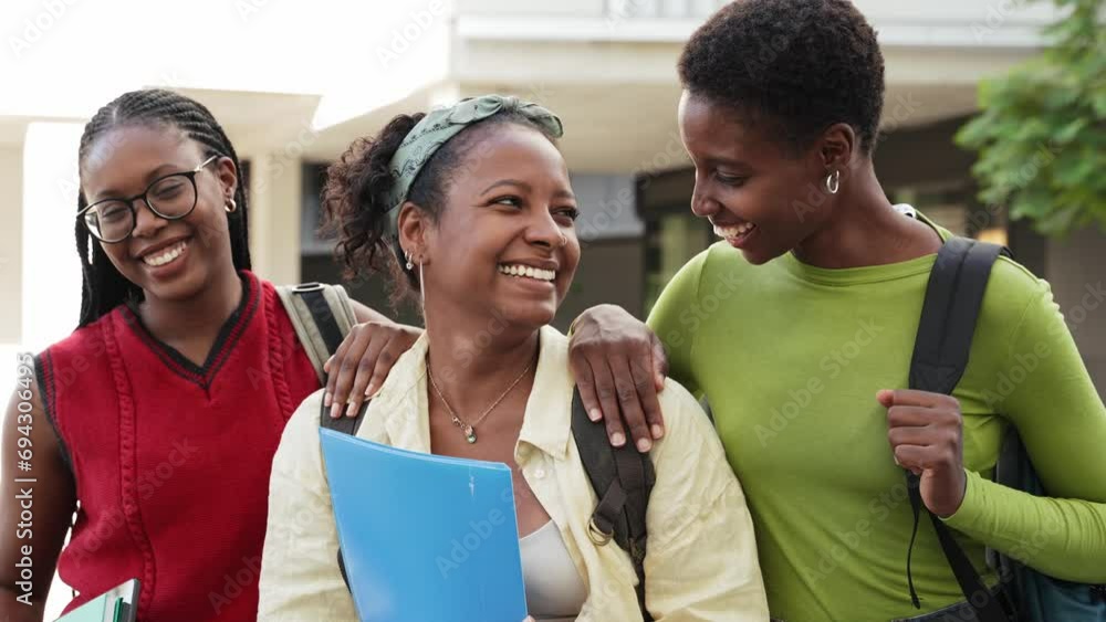 Portrait of three African student girls together at the University ...