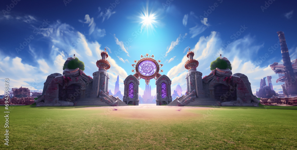 group of people in a concert, castle background on mountain, castle on ...