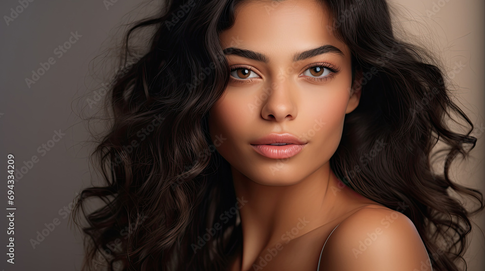 Beautiful smiling glamour and elegance female skin care model with ...