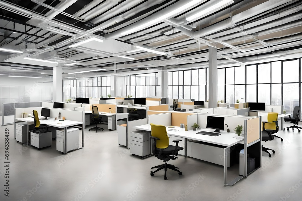 A flexible and modular office layout with movable partitions, adaptable ...