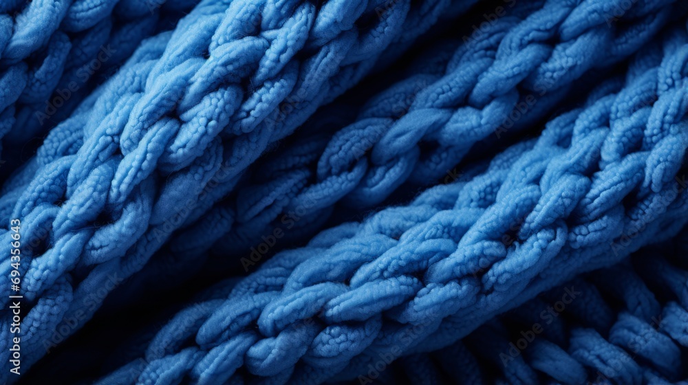 An intricate knot of soft blue fibers, resembling a tightly woven rope ...