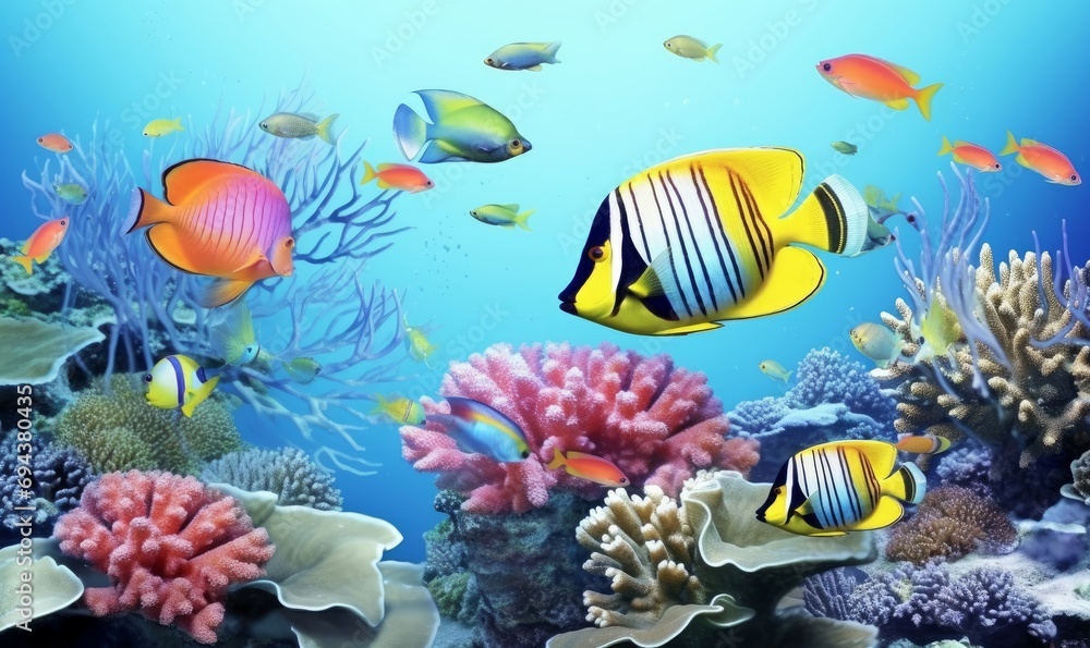 Animals of the underwater sea world. Ecosystem. Colorful tropical fish ...