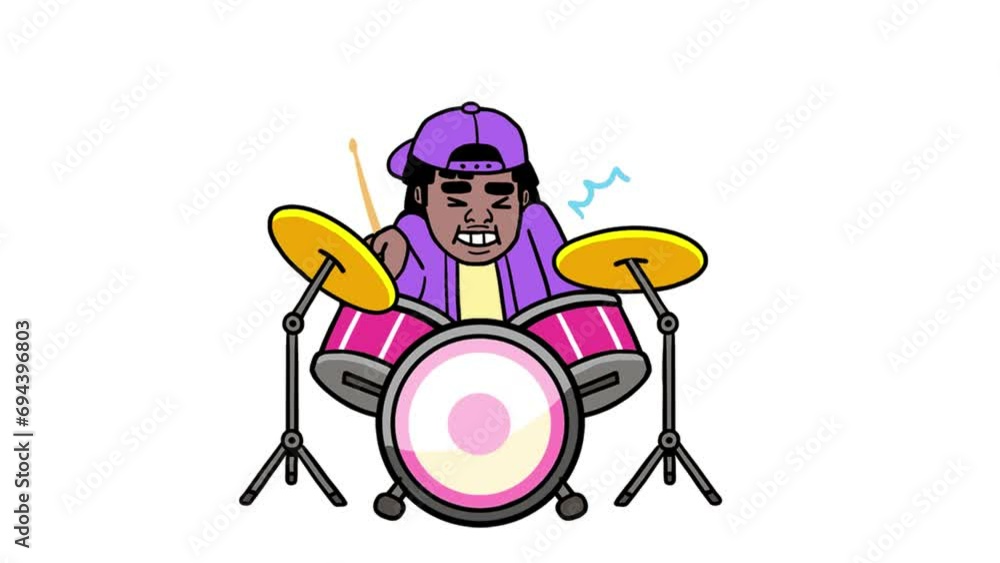 boy playing music drums, 2d, animation, cartoon, Playing musical ...