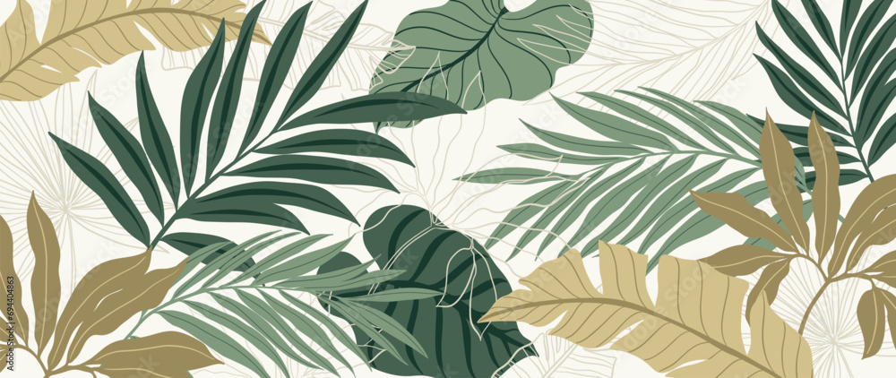 Tropical leaves background vector. Botanical foliage banner design hand ...