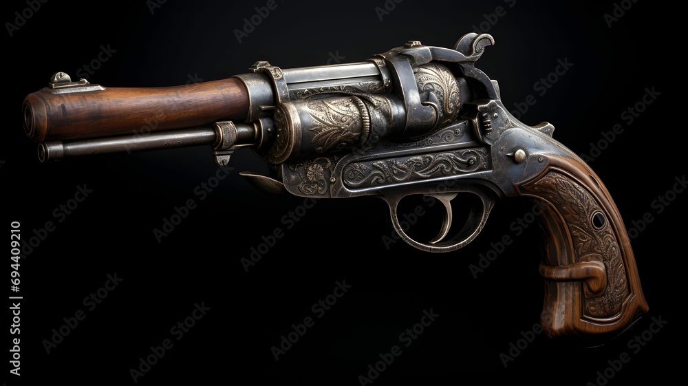 Pirate pistol on a black background, historical gun for pirate event ...