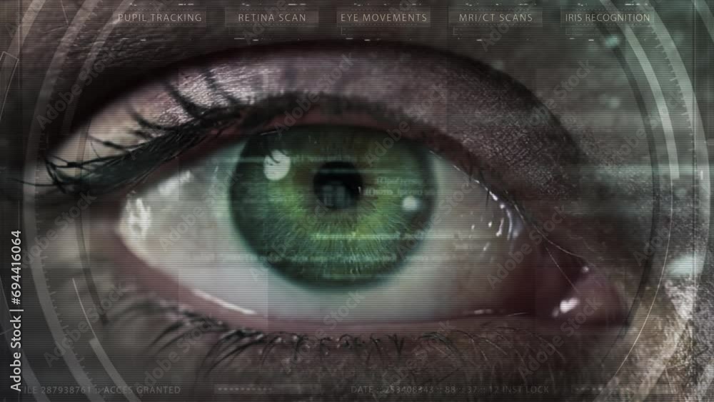 Beautiful Green Female Eye with Futuristic HUD Interface and Codes ...