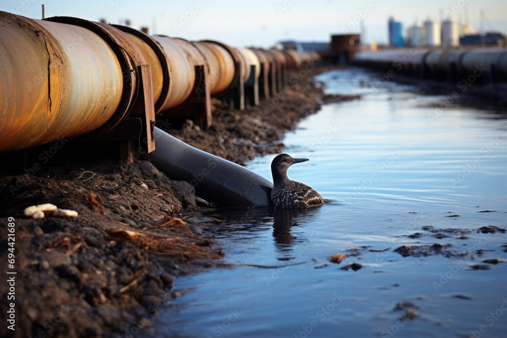 Discharge of waste through a pipe directly into water, causing the ...