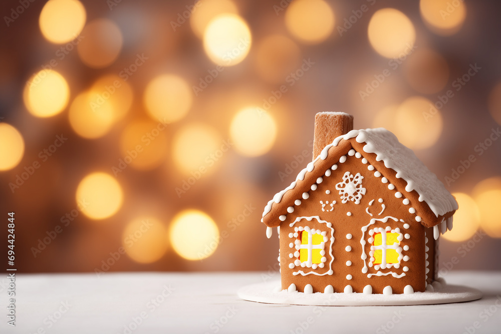 gingerbread house on the background of blurred bokeh lights, christmas ...