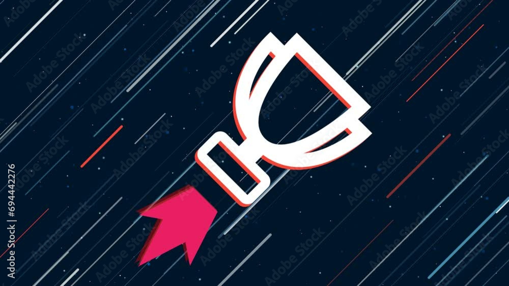 Trophy symbol flies through the universe on a jet propulsion. The ...