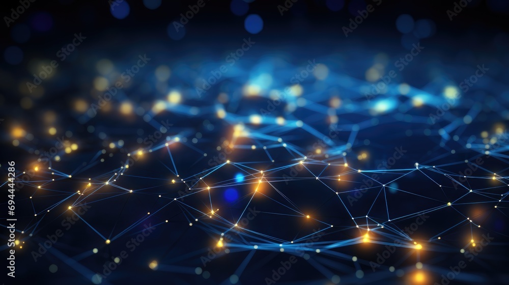 Blue abstract background with a cyber network grid and connected ...