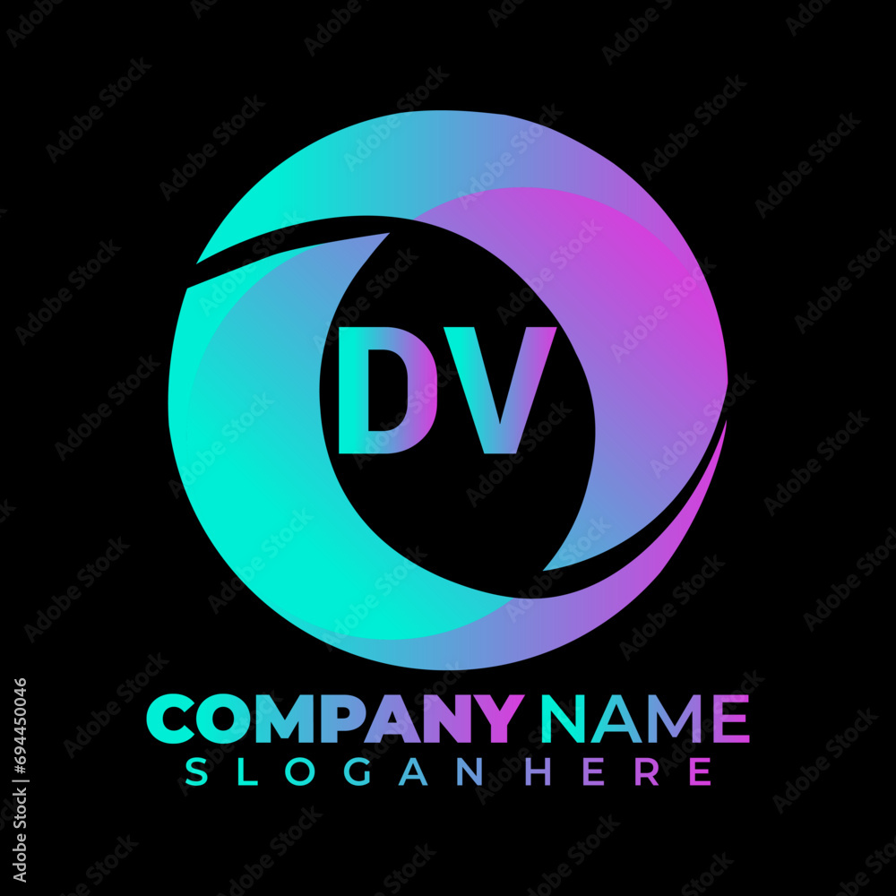 DV letter logo design with a circle shape. DV circle and cube shape ...