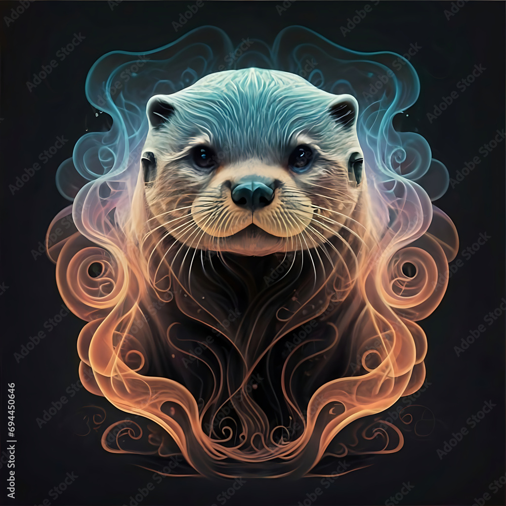 an ethereal and mesmerizing image of an Sea Otter Embrace the styles of ...