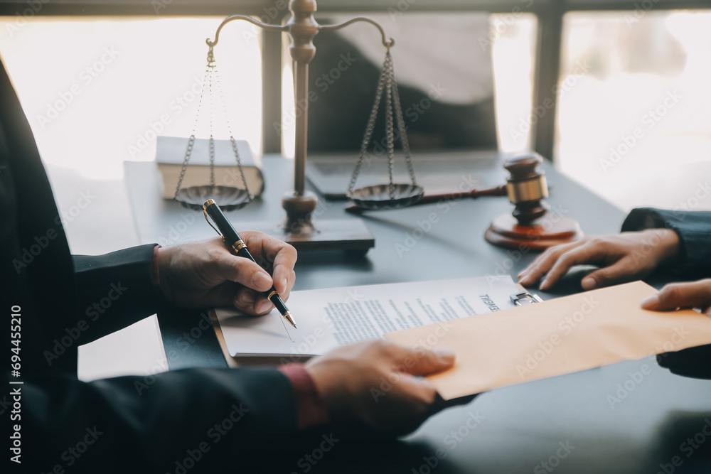 Justice and law concept.Male judge in a courtroom with the gavel ...