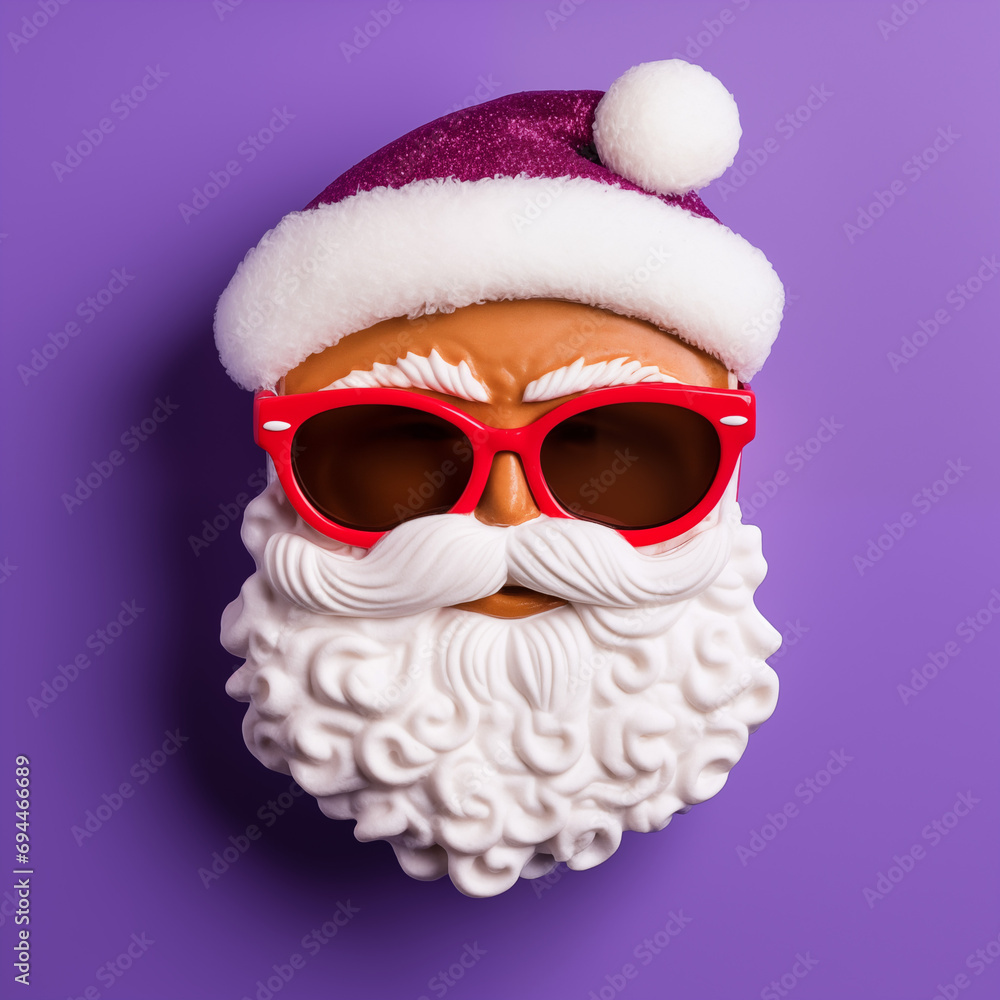 Santa Claus portrait on a purple backdrop, wearing sunglasses. Holidays ...