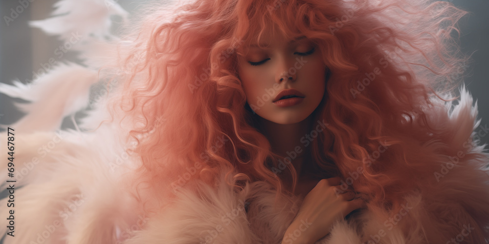 Peach Fuzz Modern fashion concept. Portrait of Beautiful young woman ...