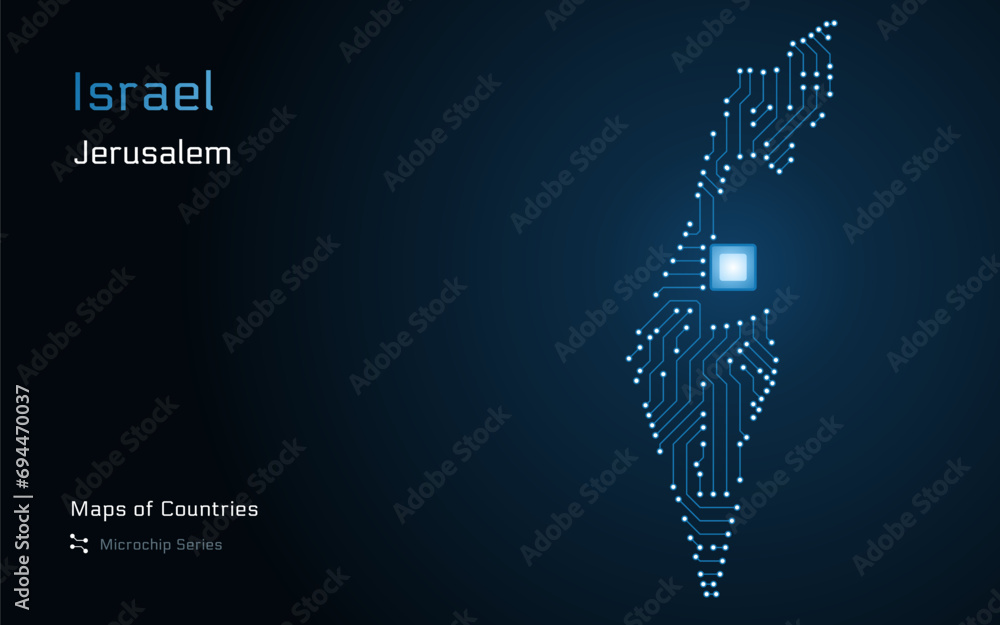 Israel Map with a capital of Jerusalem Shown in a Microchip Pattern ...