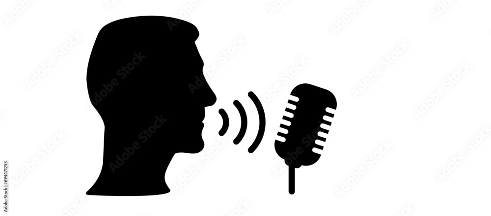 Cartoon singing, casting microphone. Karaoke party show. Podcast sound ...