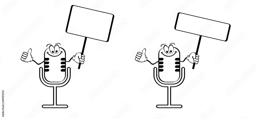 Microphone. Cartoon mikes and stickman face. Podcast, voice icon ...