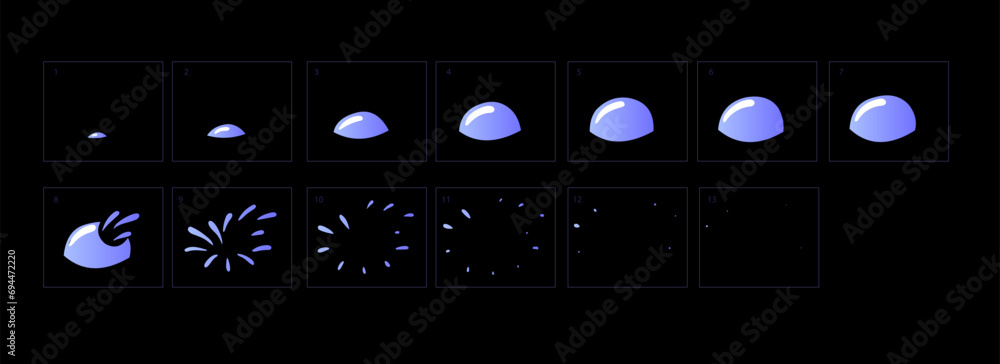 Sprite sheet of a water splash. Water bubble animation for game ...