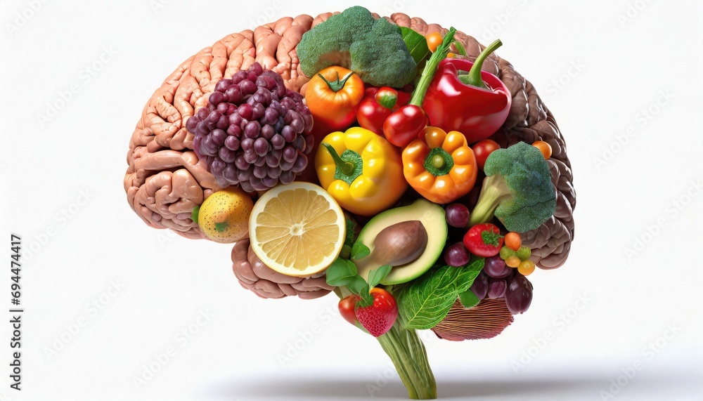 Conceptual image of a human brain composed of fresh, vibrant fruits and ... Conceptual image of a human brain composed of fresh, vibrant fruits and ...