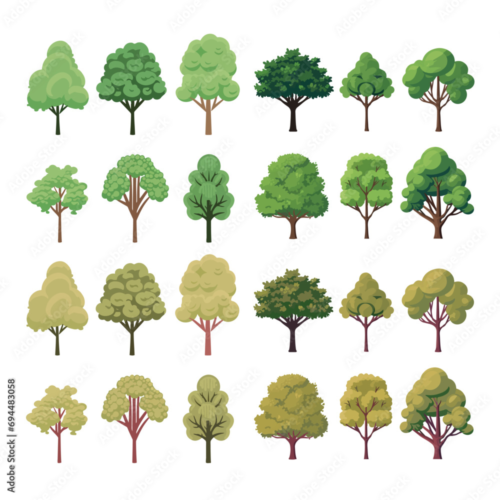 Vector Illustration of an assortment of stylized trees with different ...