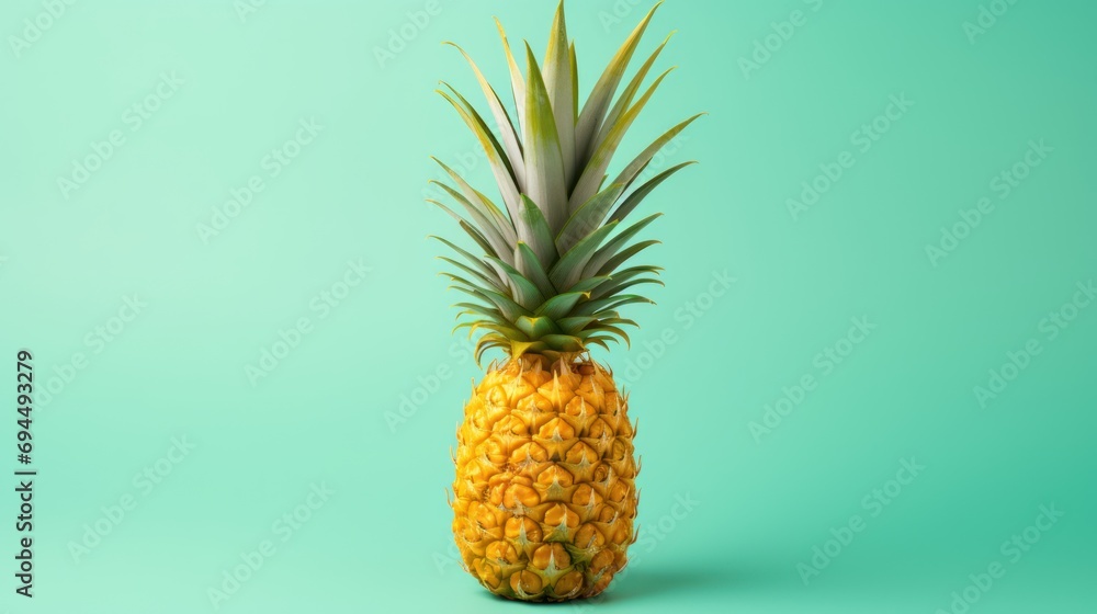 a close up of a pineapple on a green background with a light blue back ...