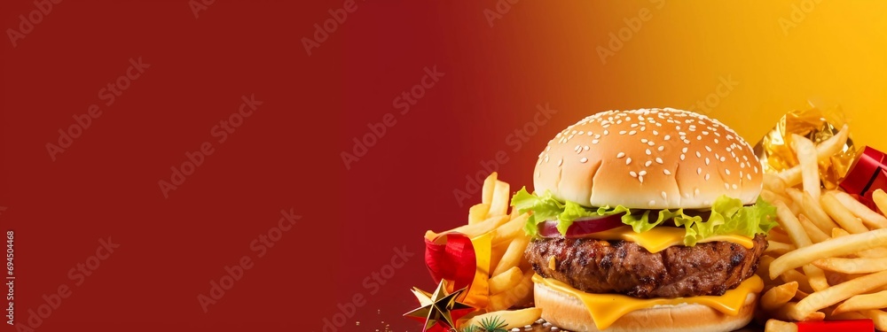 Christmas Day menu of burgers and fries on isolated background, festive ...