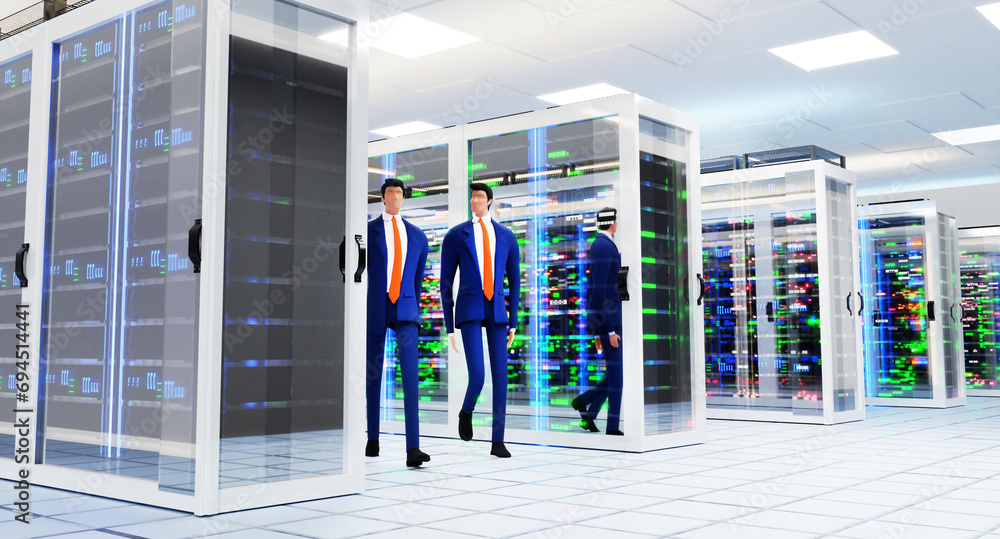 Modern server room, corridor in data centre with Supercomputer racks ...