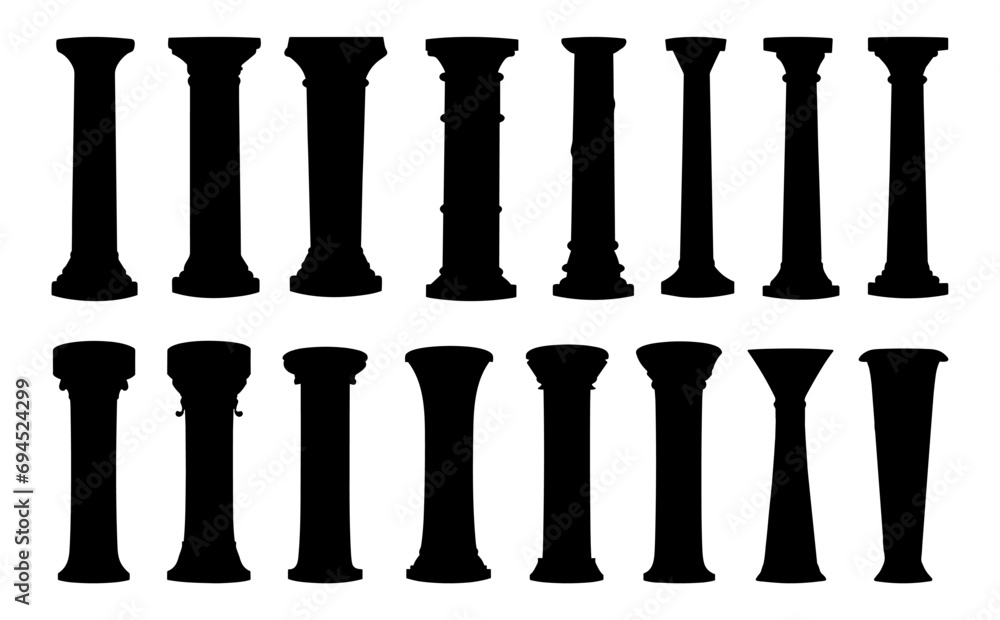Different columns silhouettes set. Isolated romanian, greek ancient ...