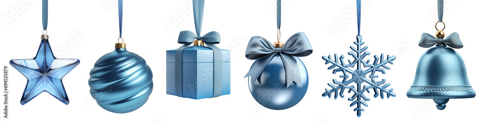 Christmas decorations for the Christmas tree in blue color on a ...